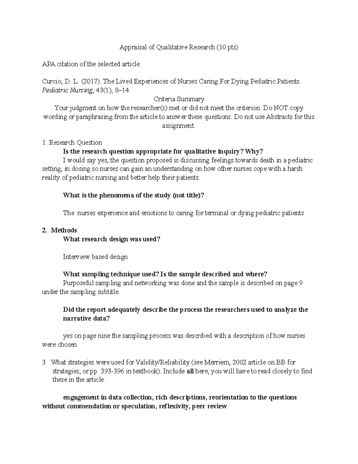Qual research pdf - Appraisal of Qualitative Research (10 pts) APA ...