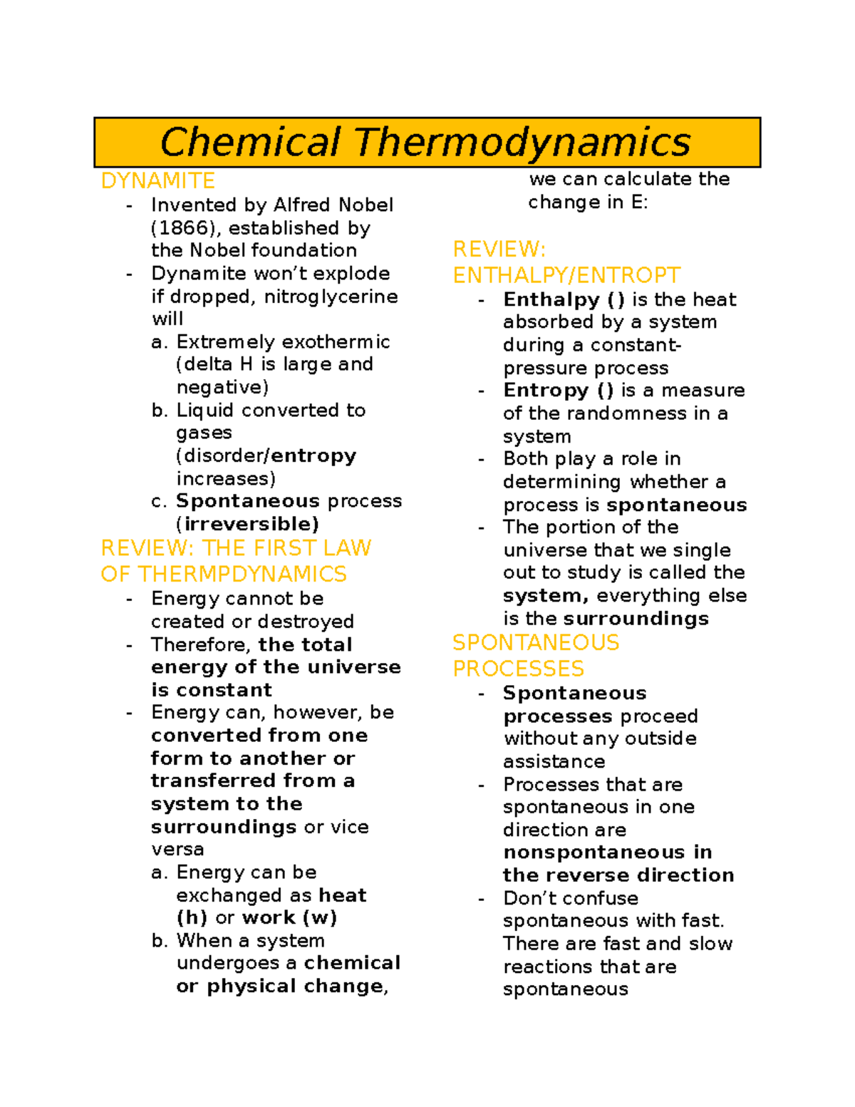 Chapter 19 Notes - Chemical Thermodynamics - Chemical Thermodynamics ...