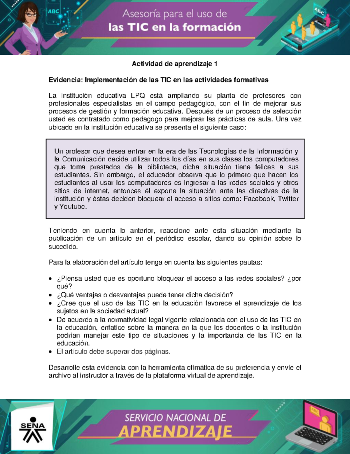 Actividad 1 de Implementacion de las TIC - Actividad de aprendizaje 1 Evidencia: Implementación ...