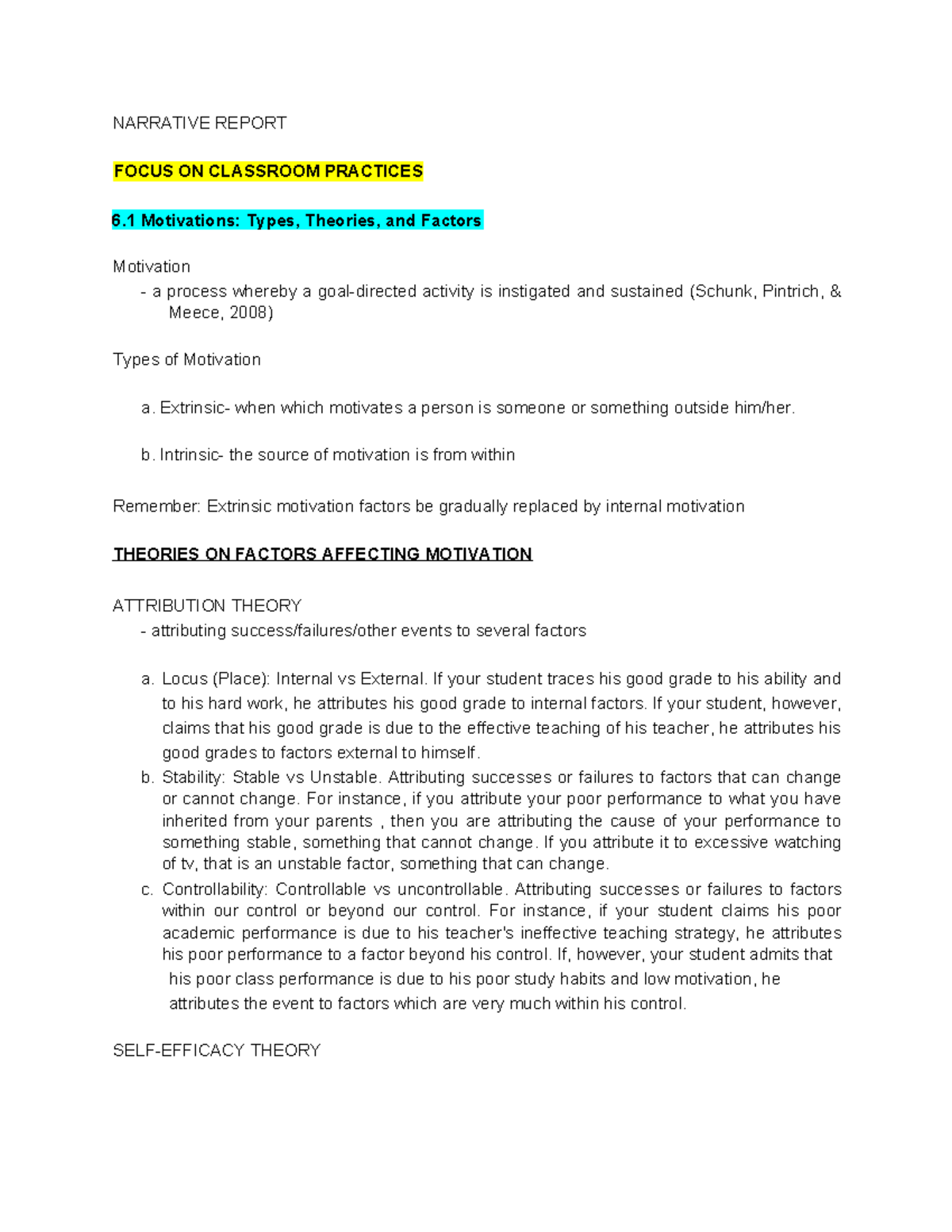 EDUC60 Focus ON Classroom Practices - NARRATIVE REPORT FOCUS ON ...