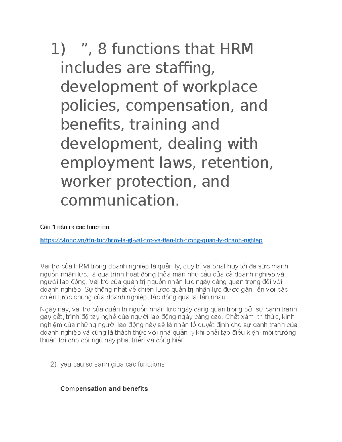 8 functions that HRM includes are staffing - 1) ”, 8 functions that HRM ...