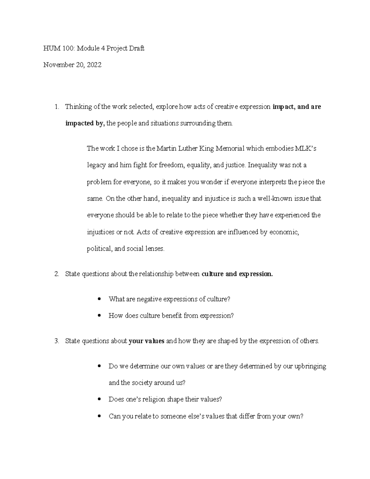 Module 4 project draft - HUM 100: Module 4 Project Draft November 20 ...