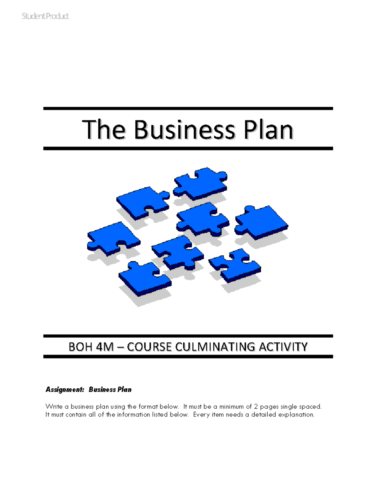 BOH4M – Independent Study Unit v2 - TThhee BBuussiinneessss PPllaann B ...