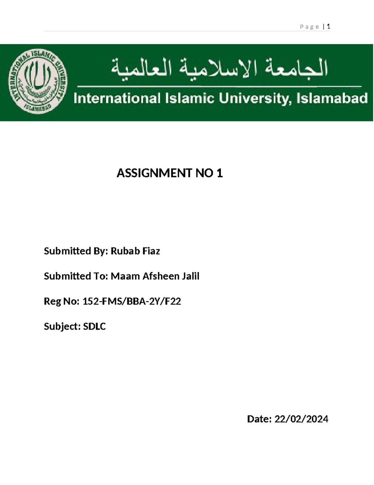 Assignment no 1 - ASSIGNMENT NO 1 Submitted By: Rubab Fiaz Submitted To: Maam Afsheen Jalil Reg ...