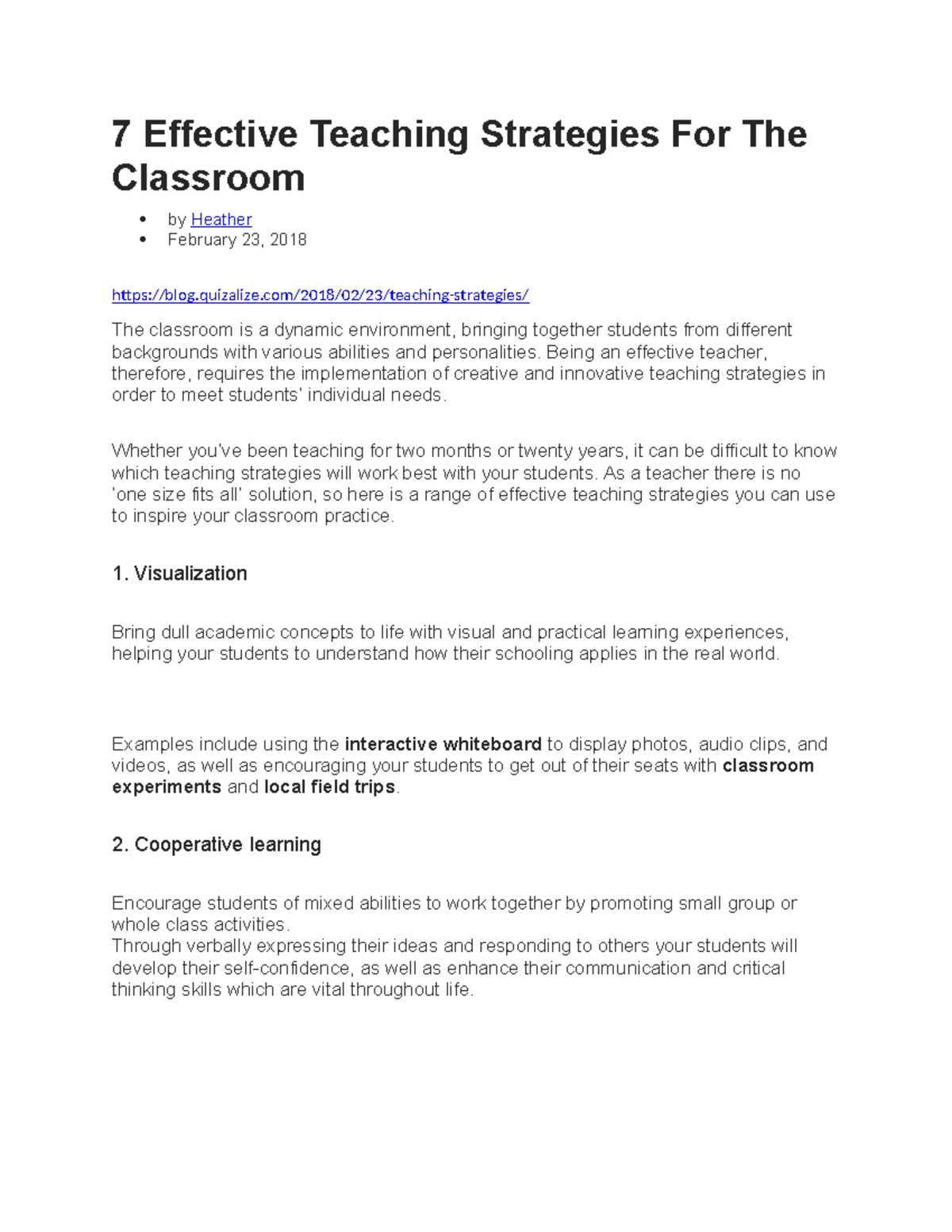 7 Effective Teaching Strategies For The Classroom - quizalize/2018/02/23/teaching-strategies ...