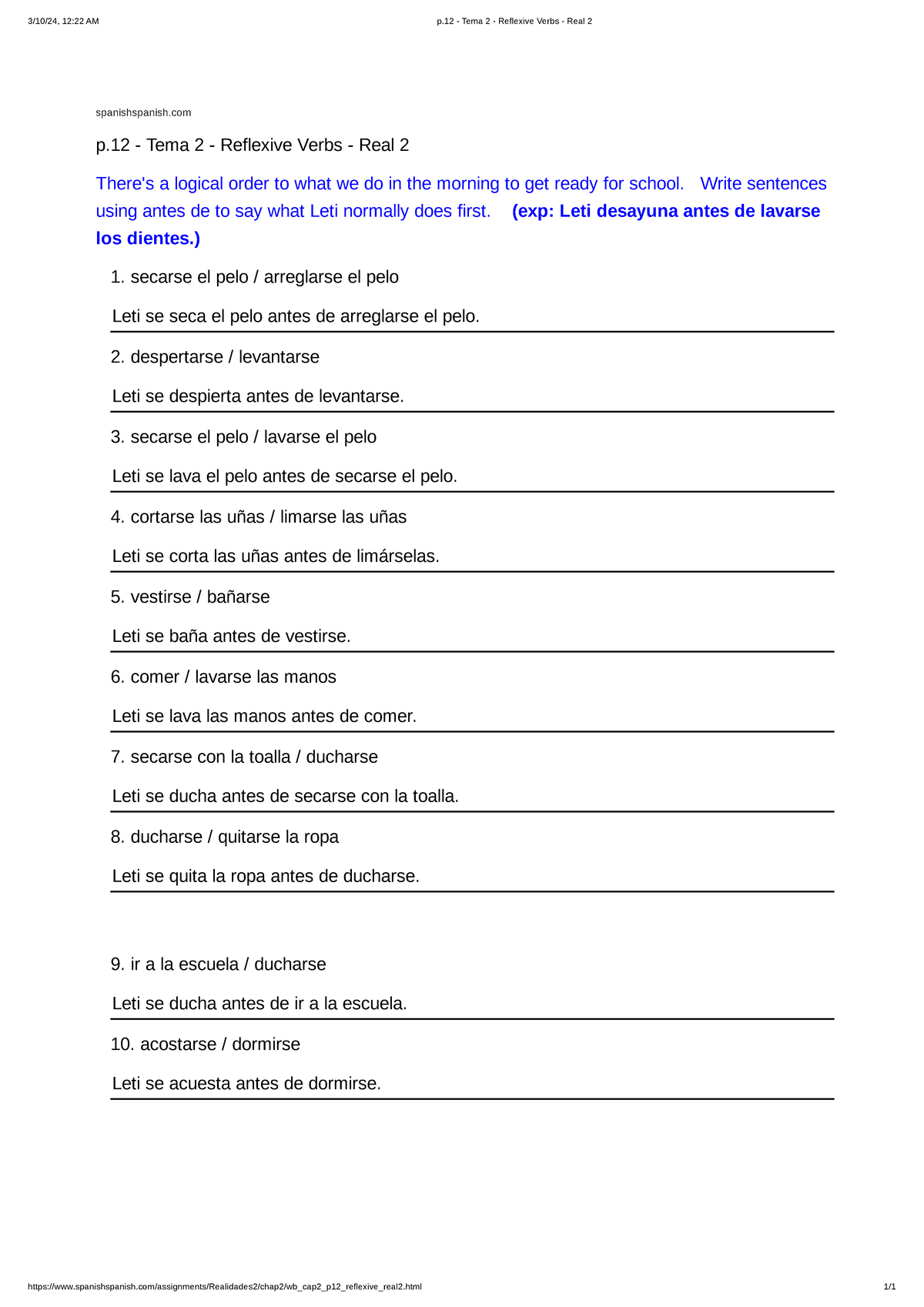 P.12 - Tema 2 - Reflexive Verbs - Real 2 - html 1/ spanishspanish p ...