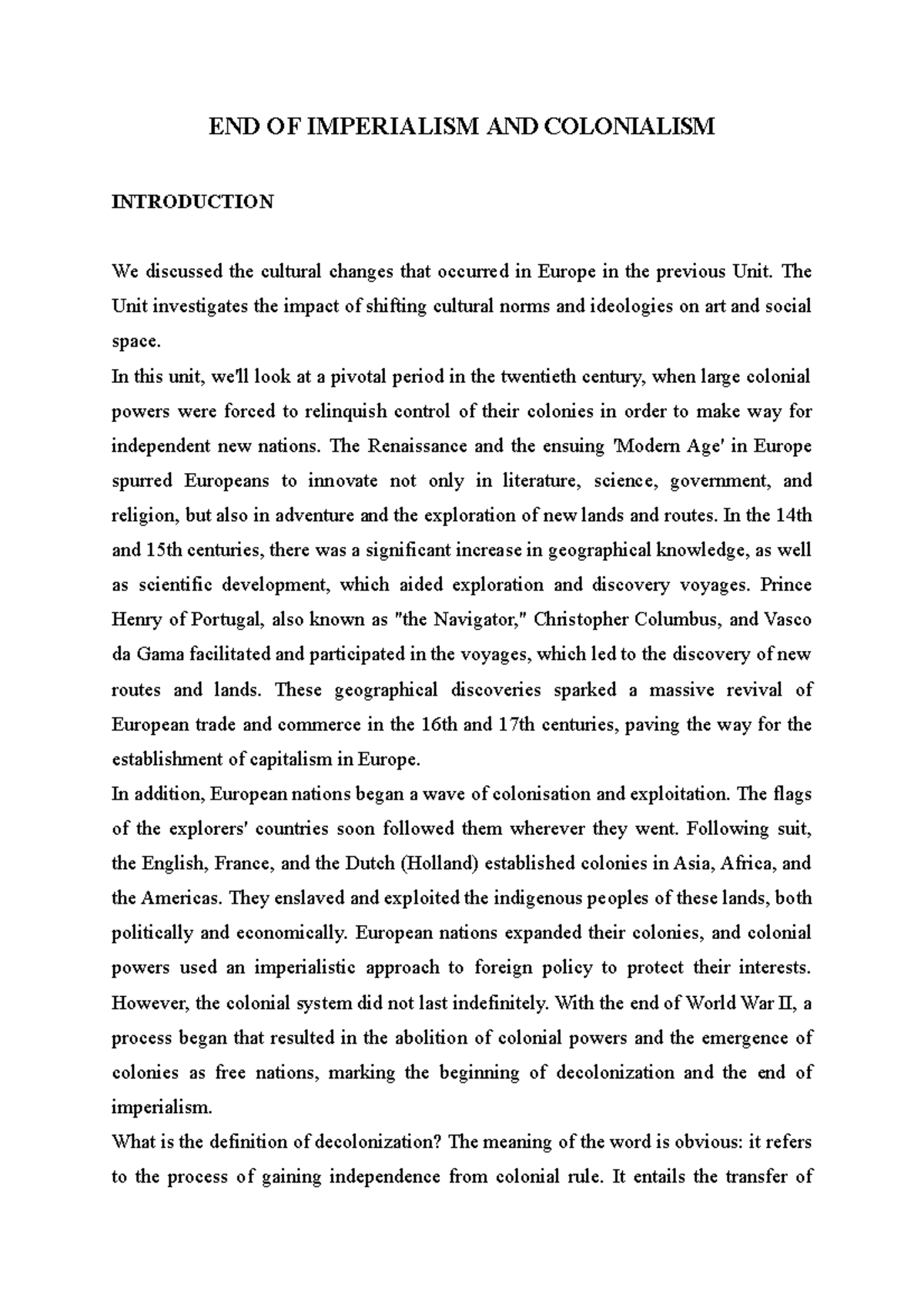 END OF Imperialism AND Colonialism - END OF IMPERIALISM AND COLONIALISM ...