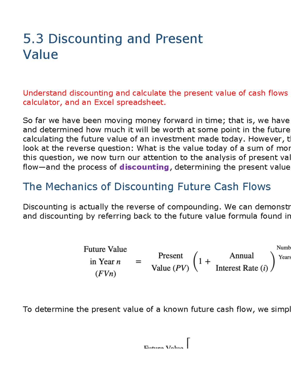 5.3 Discounting and Present Value - Understand discounting and ...