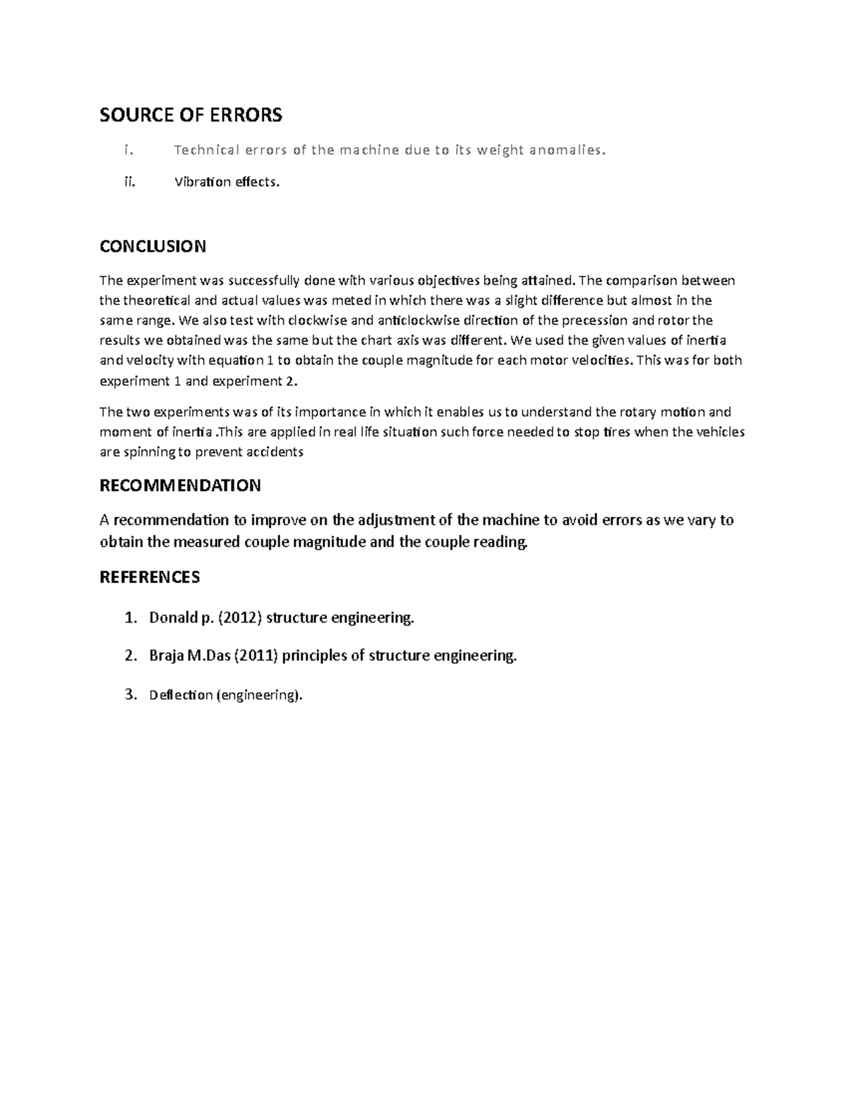 Mechanics 0f machines report - SOURCE OF ERRORS i. Technical errors of ...