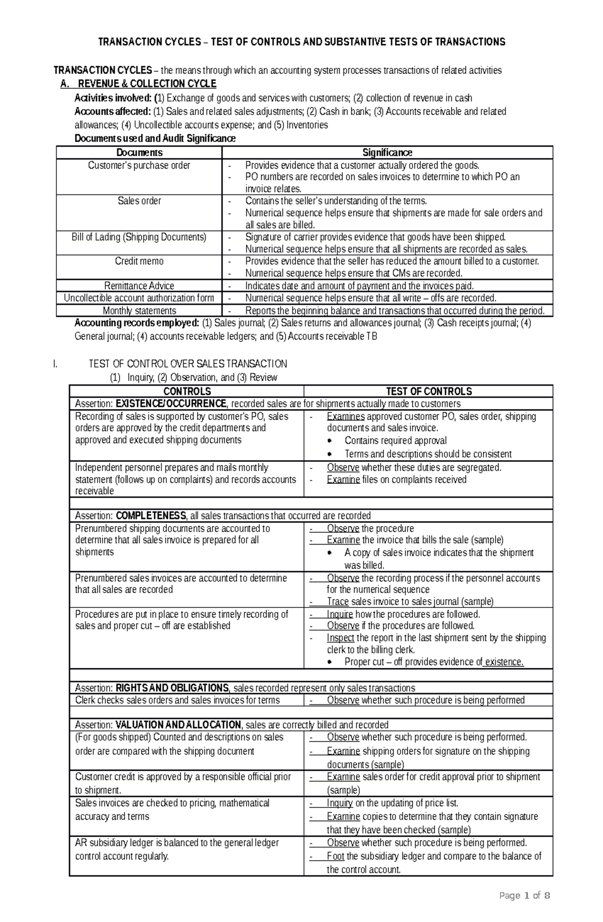 Pdfcookie - Assignment - TRANSACTION CYCLES – TEST OF CONTROLS AND ...