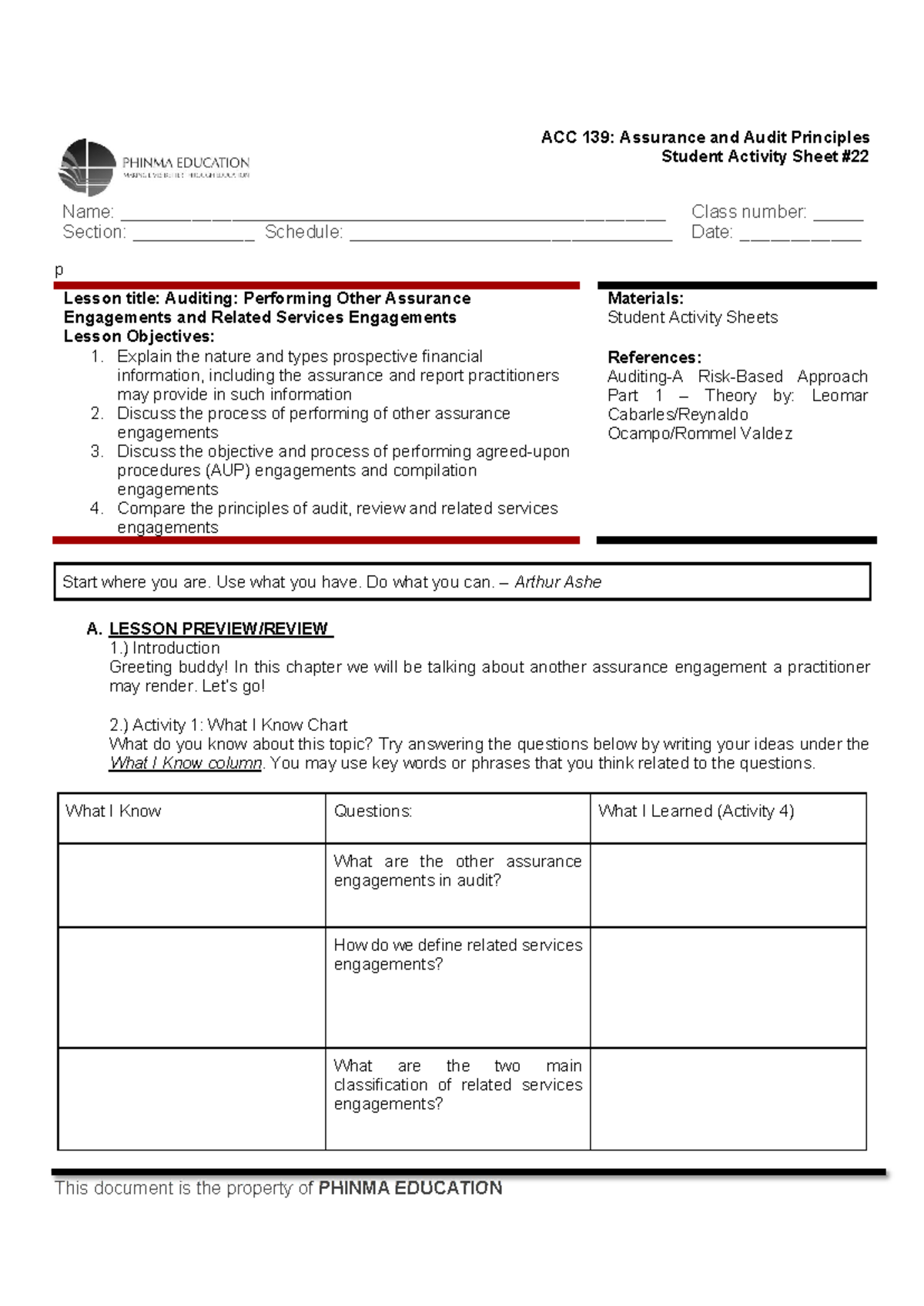 ACC-139 SAS Day 22 - Student Activity Sheet Name: - Studocu