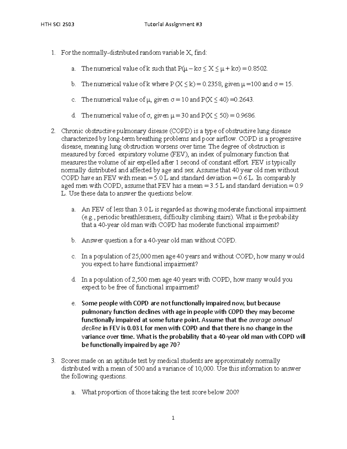 Tutorial Assign 3 - Std Normal & Normal Dist2 - HTH SCI 2S03 Tutorial Assignment # For the - Studocu