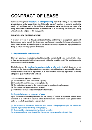 9. Lease with answers - practice materials - Definitions Lessor: A ...