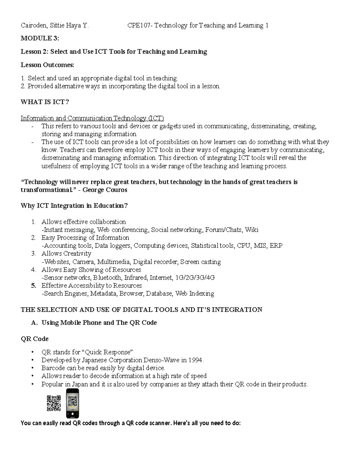 CPE107- Handouts - None - Cairoden, Sittie Haya Y. CPE107- Technology for Teaching and Learning ...