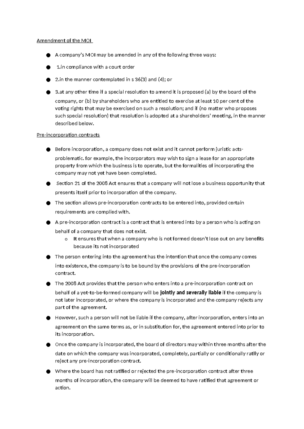 Business entities - Amendment of the MOI A company’s MOI may be amended ...