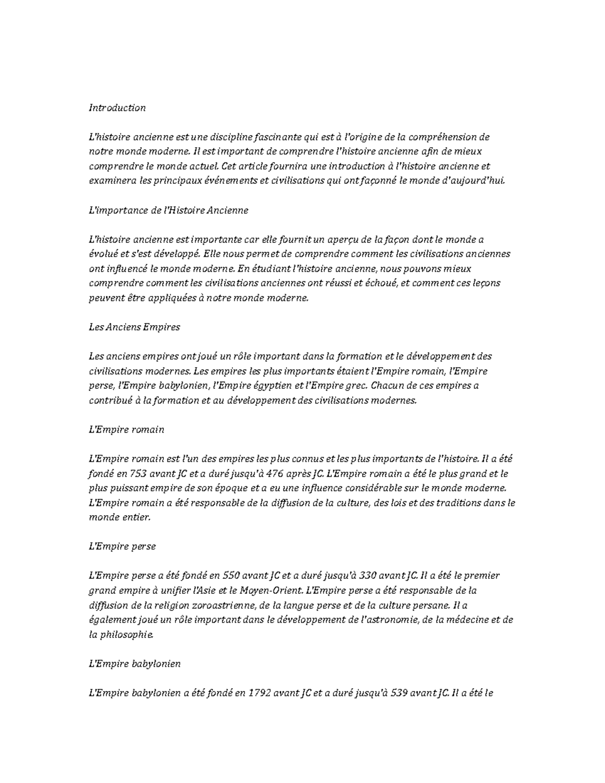 Ancient History Study Notes - Introduction L'histoire ancienne est une ...