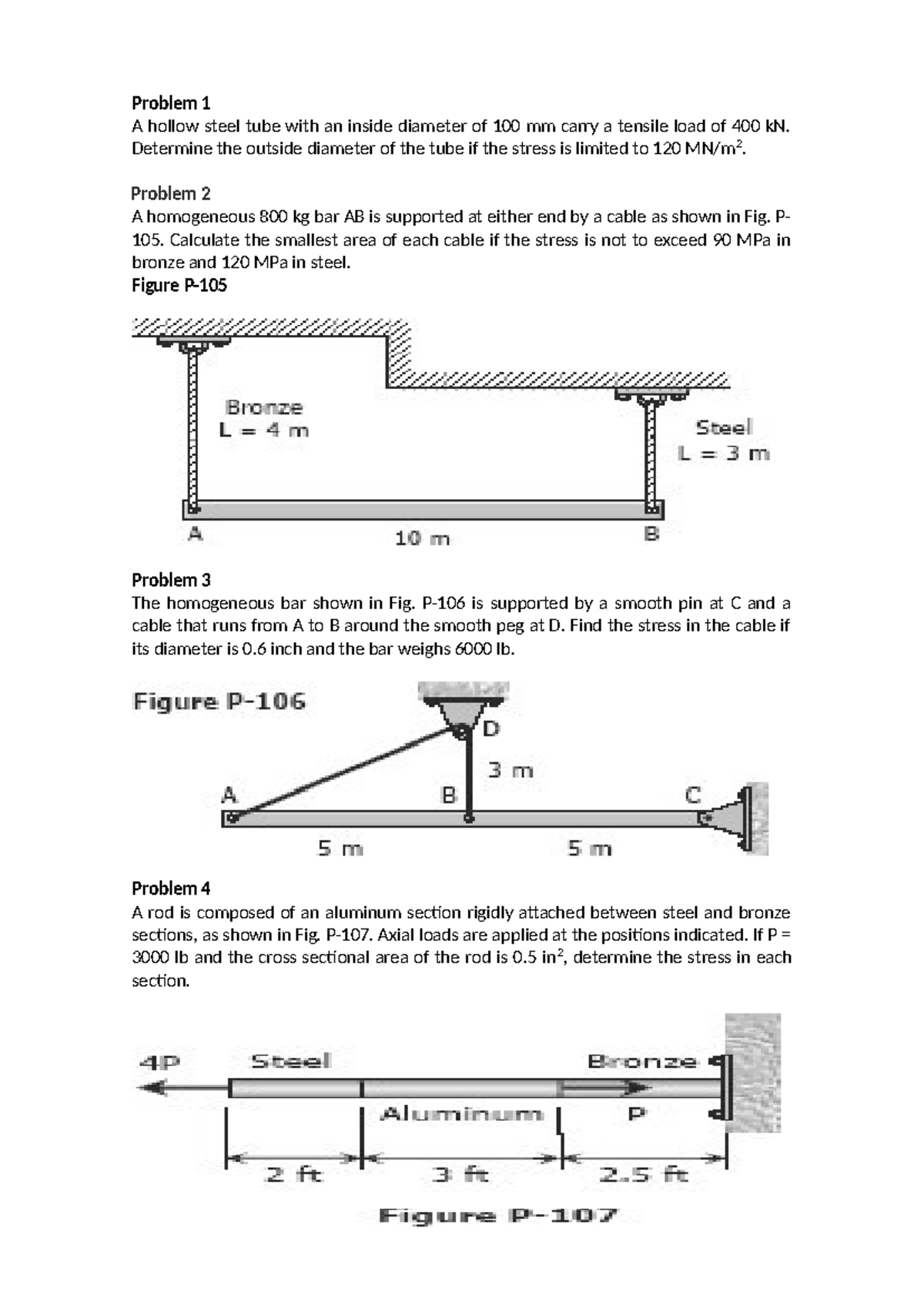Mechanics Problem SET Prelims - A hollow steel tube with an inside diameter of 100 mm carry a ...