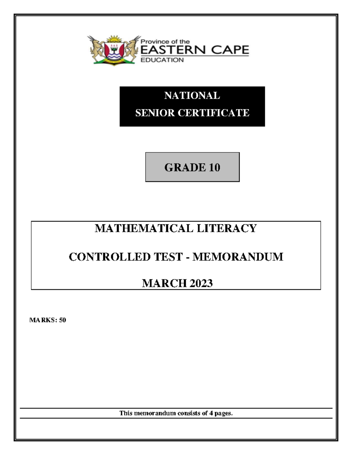 Gr 10 Mathematical Literacy 2023 March CT Memorandum - GRADE 10 ...