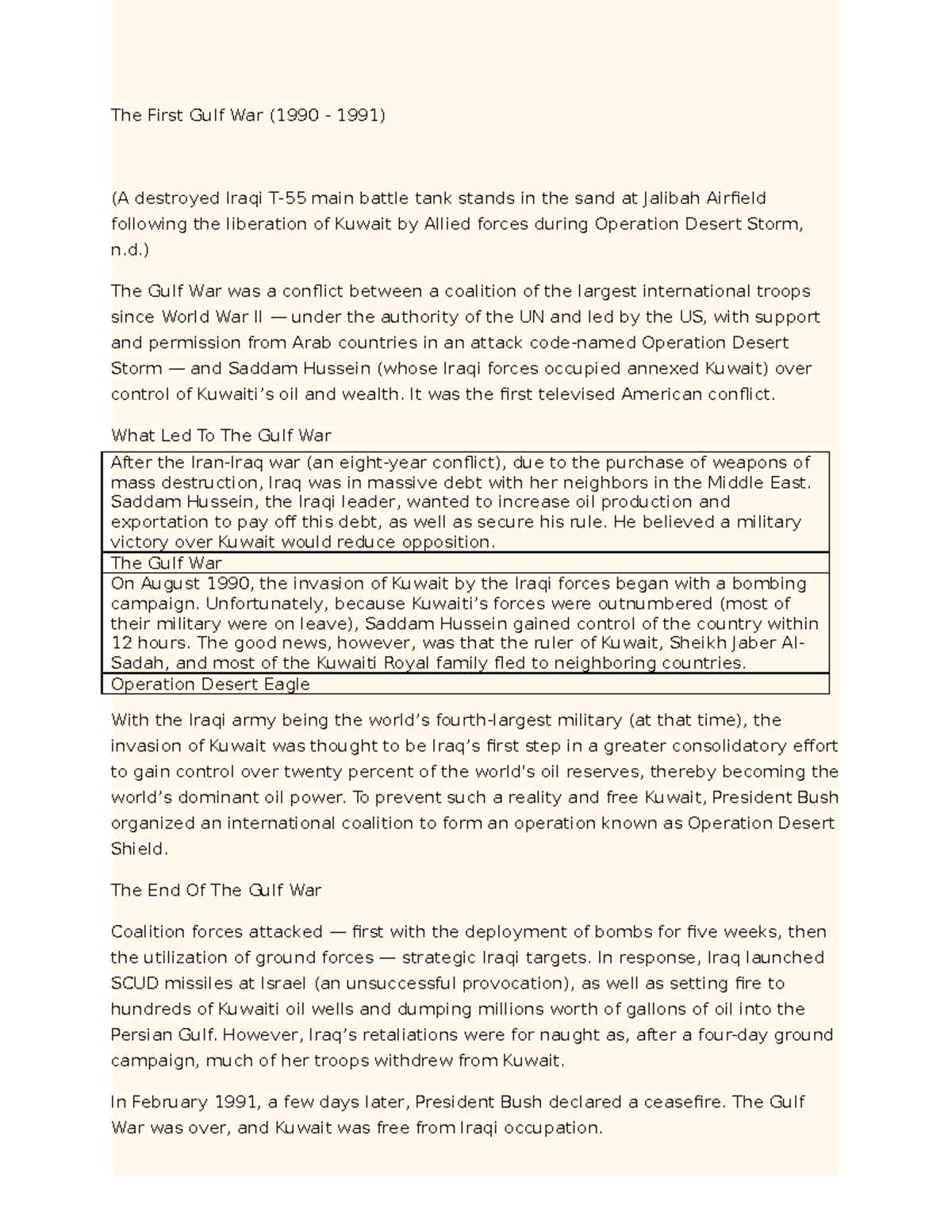 The first gulf war 1990 1991 - The First Gulf War (1990 - 1991) (A ...