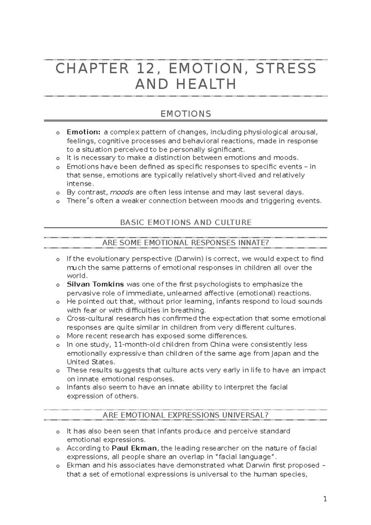 Chapter 12, emotion, stress and health - CHAPTER 12, EMOTION, STRESS ...