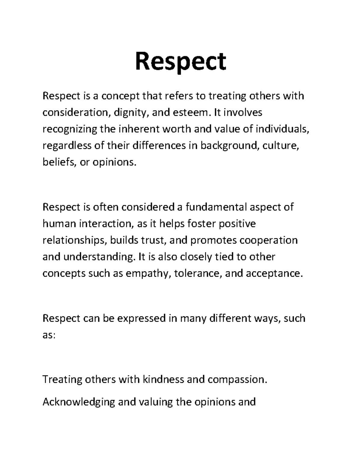 Professional Ethics-Respect part 1 - Respect Respect is a concept that ...