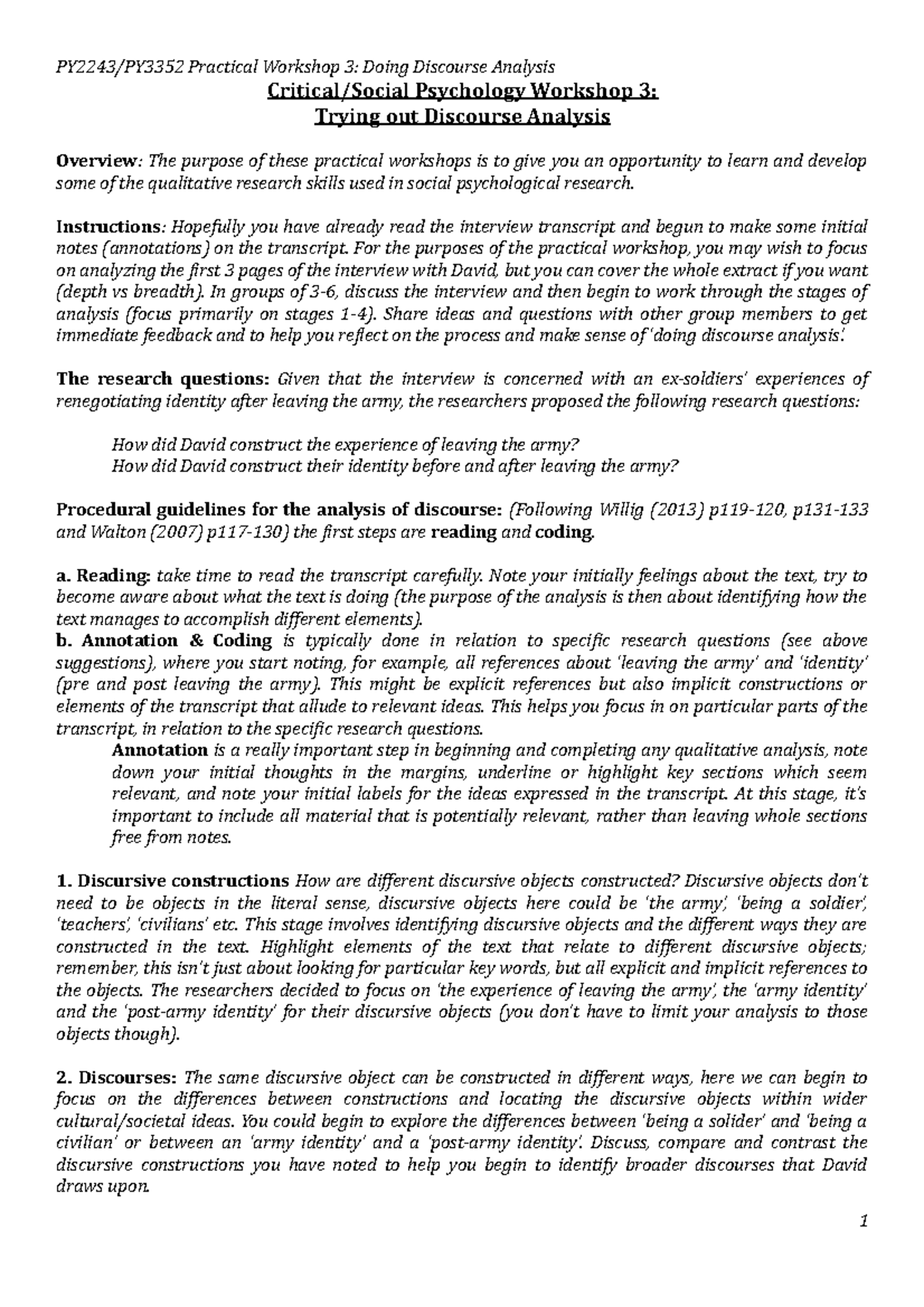 Discourse assignment worksheet - PY2243/PY3352 Practical Workshop 3 ...