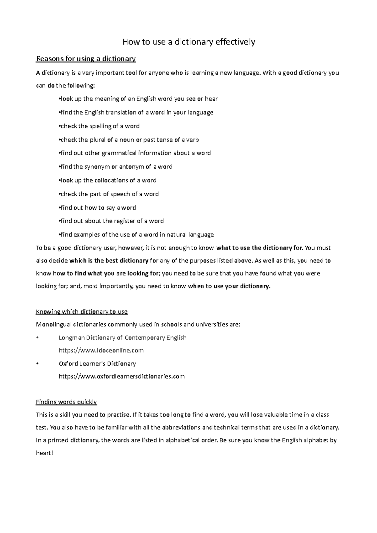 Working with a dictionary - How to use a dictionary effectively Reasons ...