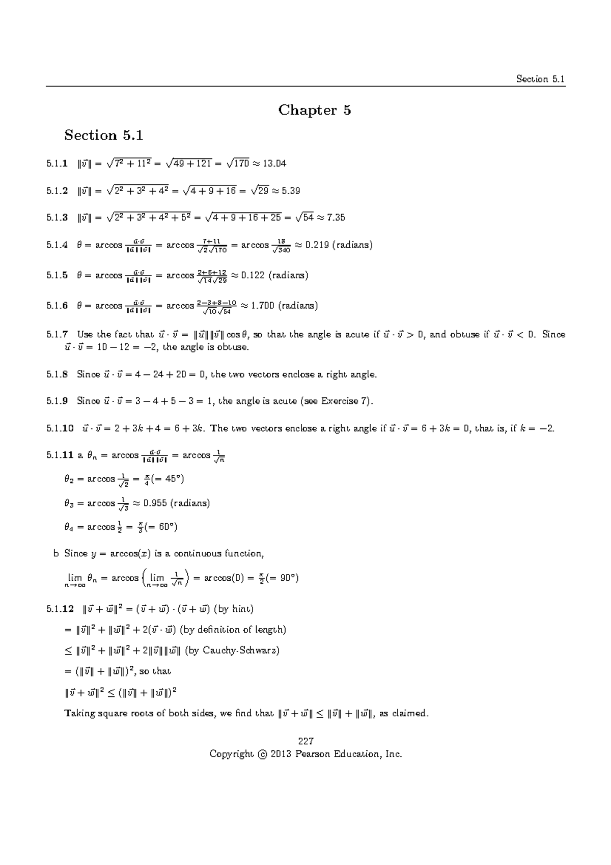 Instructor 5e ch5 final - Section 5. Chapter 5 Section 5. 1 ‖~v‖= √ 72 + 11 2 = √ 49 + 121 = √ ...