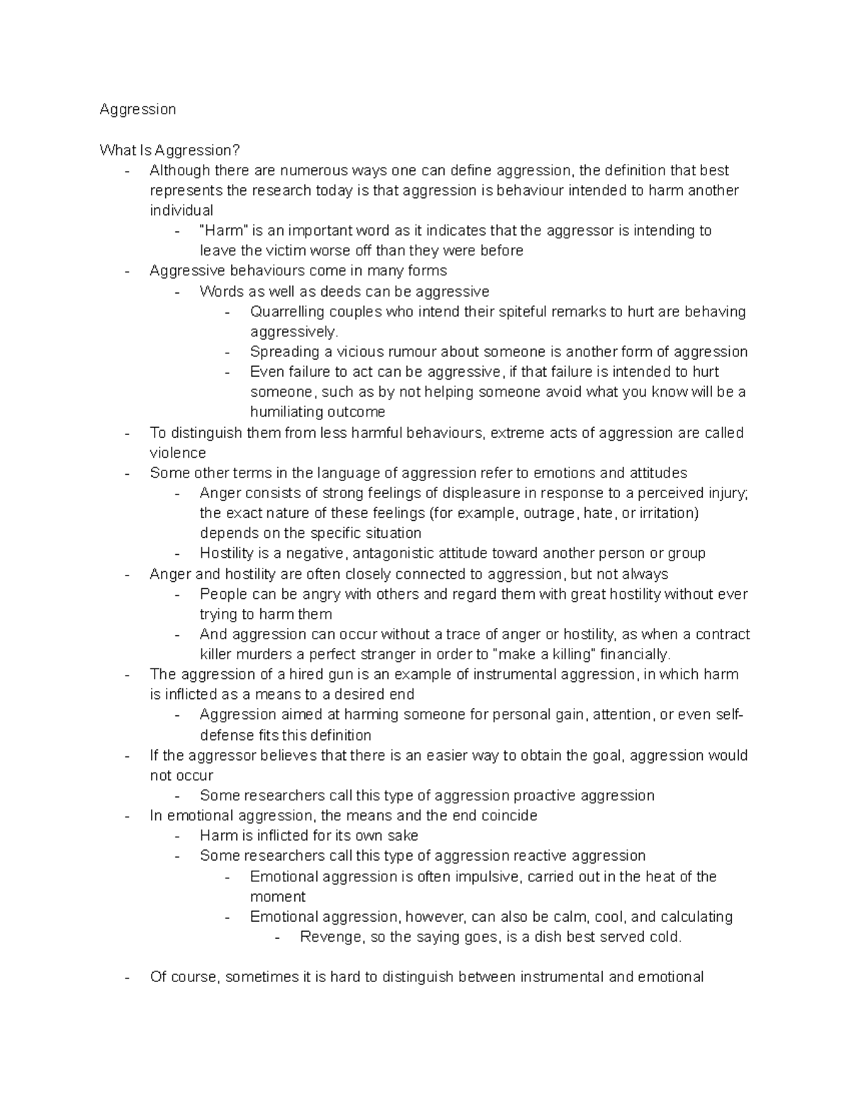 PSYC 379 - Unit 11 - Unit 11 summary of textbook - Aggression What Is ...