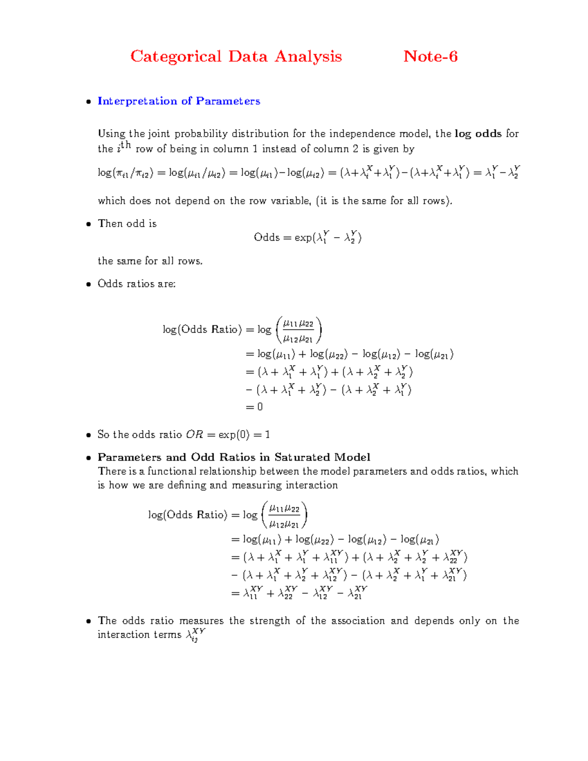Note 6 2382 20231 - practice - Categorical Data Analysis Note- Interpretation of Parameters ...