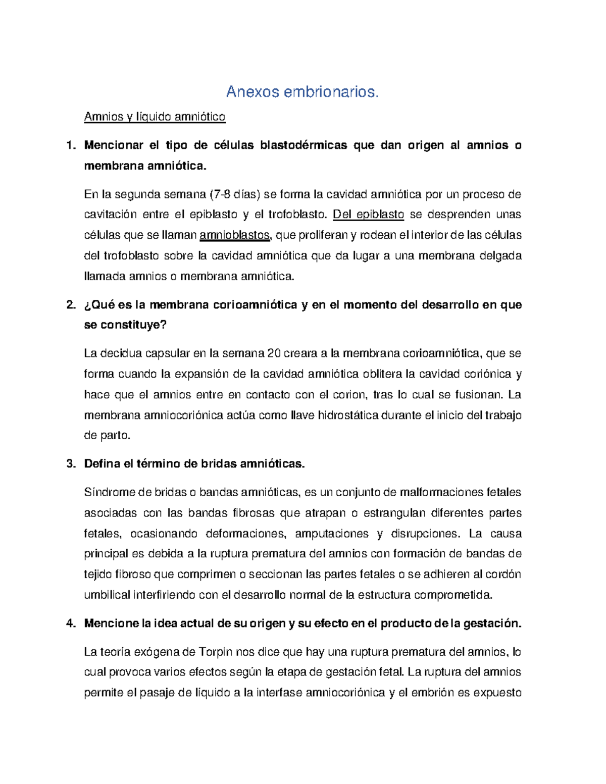 Amnios y líquido amniótico (anexos embrionarios) - Anexos embrionarios ...