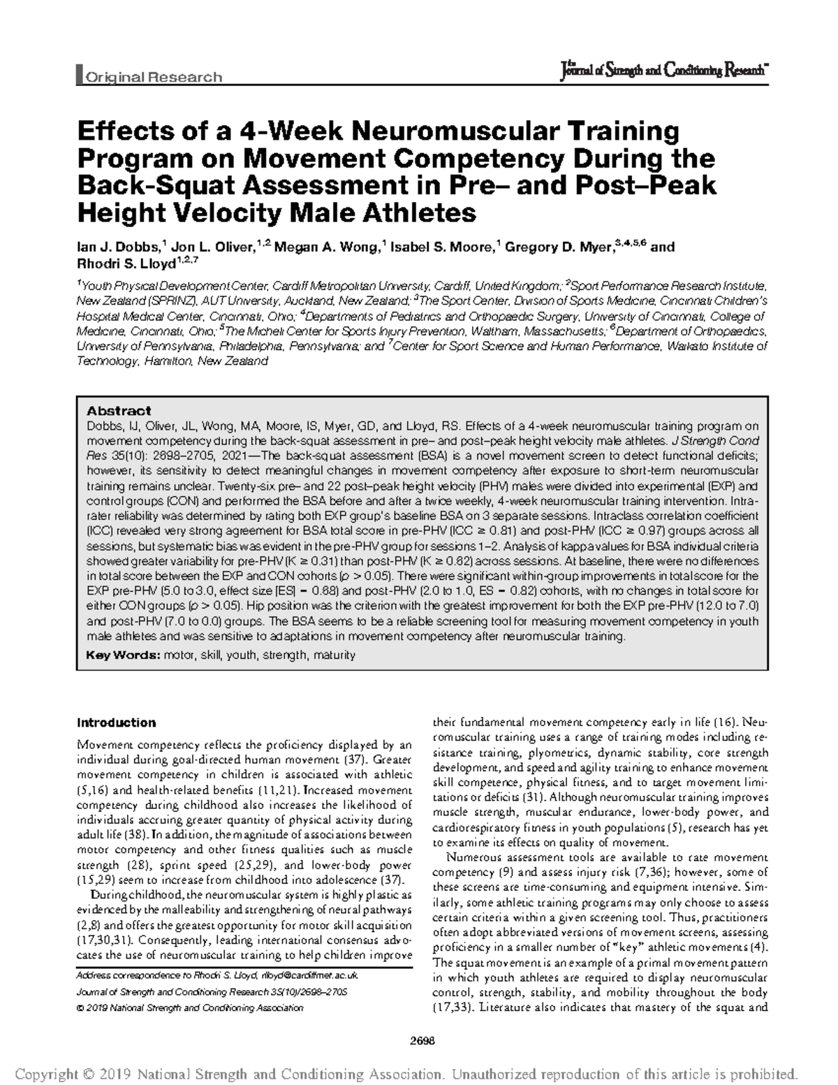 Effects of a 4-Week Neuromuscular Training Program on Movement ...