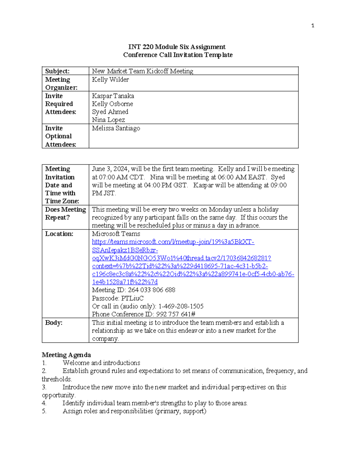 INT 220 Week 6 Conference Call Invitation - 1 INT 220 Module Six ...