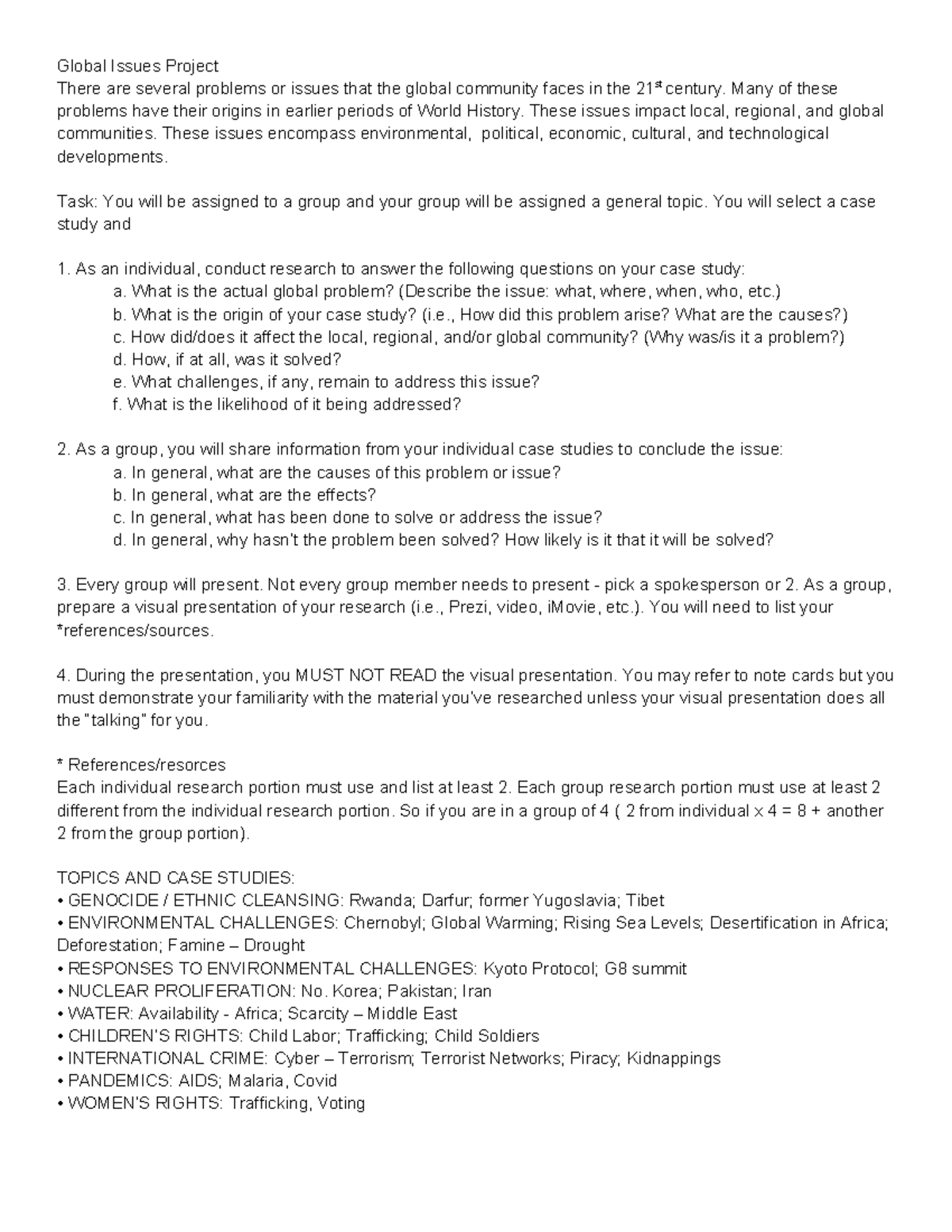 Global Issues - ... - Global Issues Project There are several problems ...