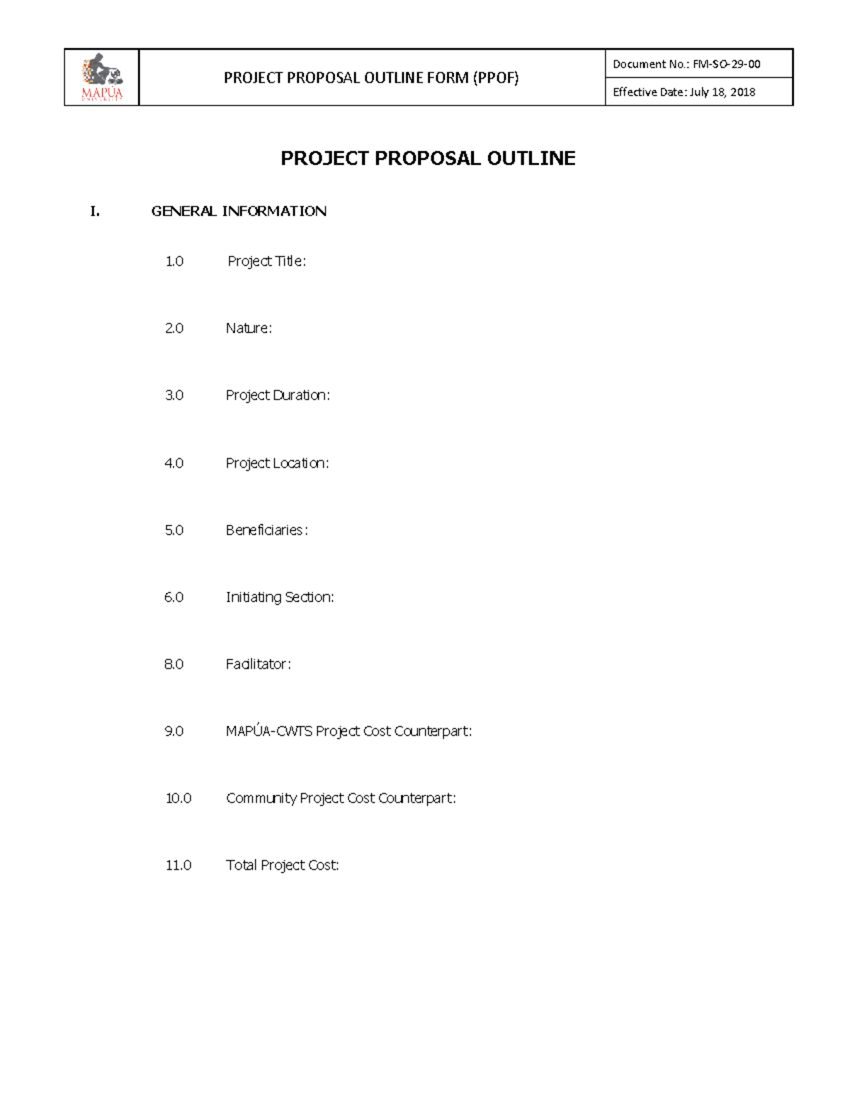 Form - Project Proposal Outline Form - PROJECT PROPOSAL OUTLINE FORM ...
