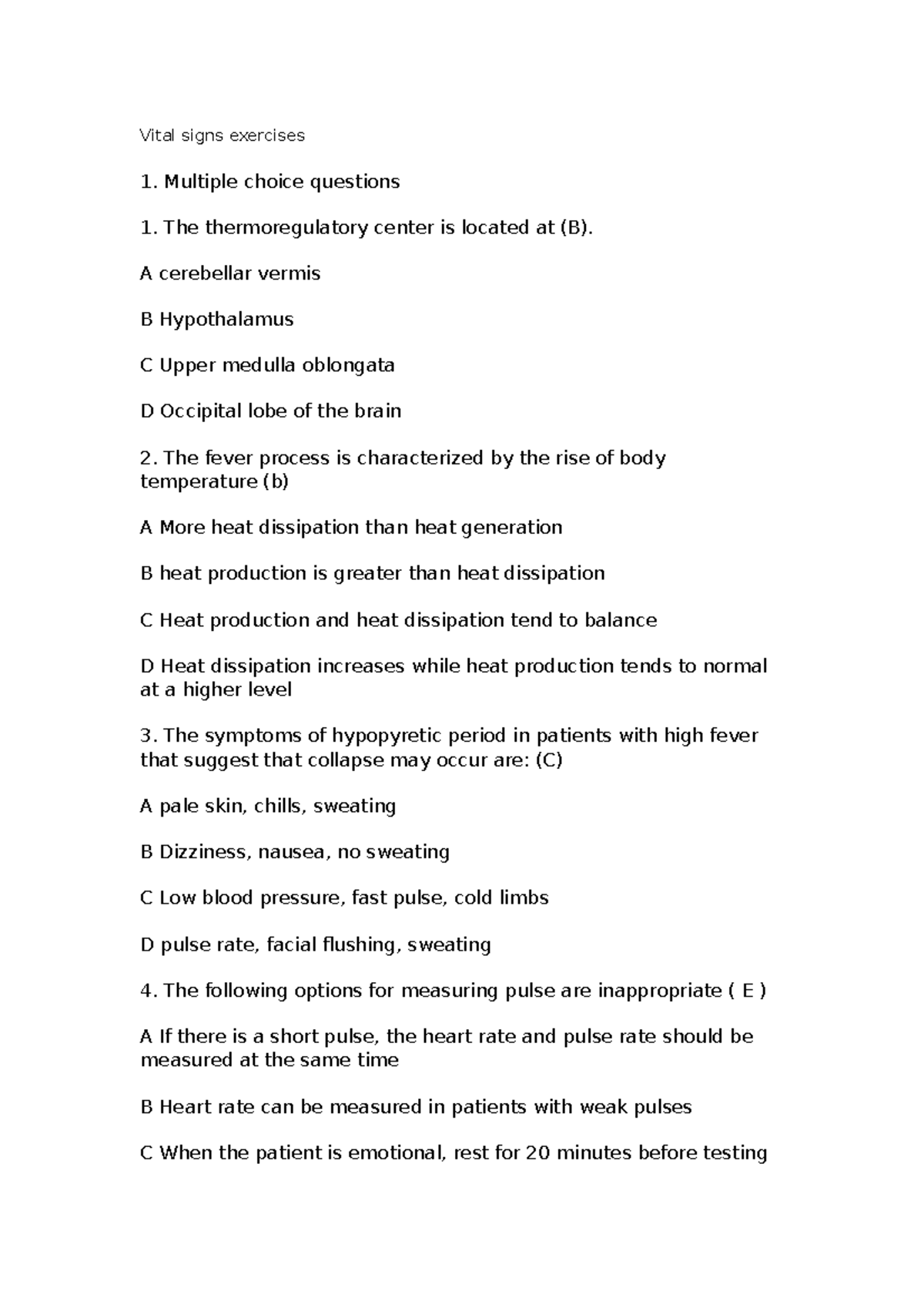 Vital signs exercises NURS140 - Vital signs exercises Multiple choice ...
