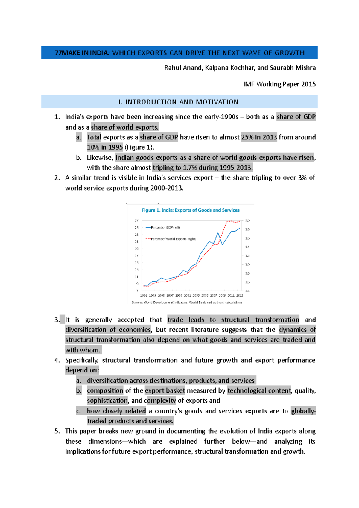 IMF working paper make what in india - 77MAKE IN INDIA: WHICH EXPORTS ...