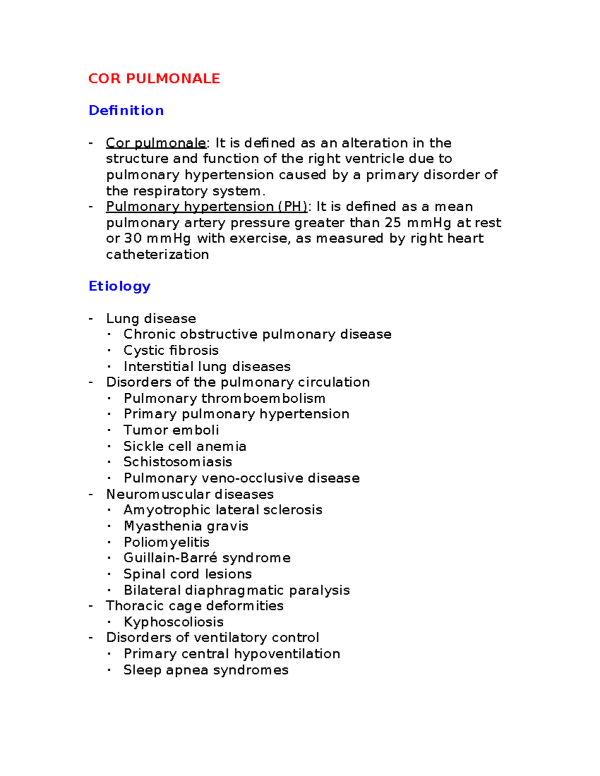 COR Pulmonale - Summary Medicine notes - COR PULMONALE Definition Cor ...