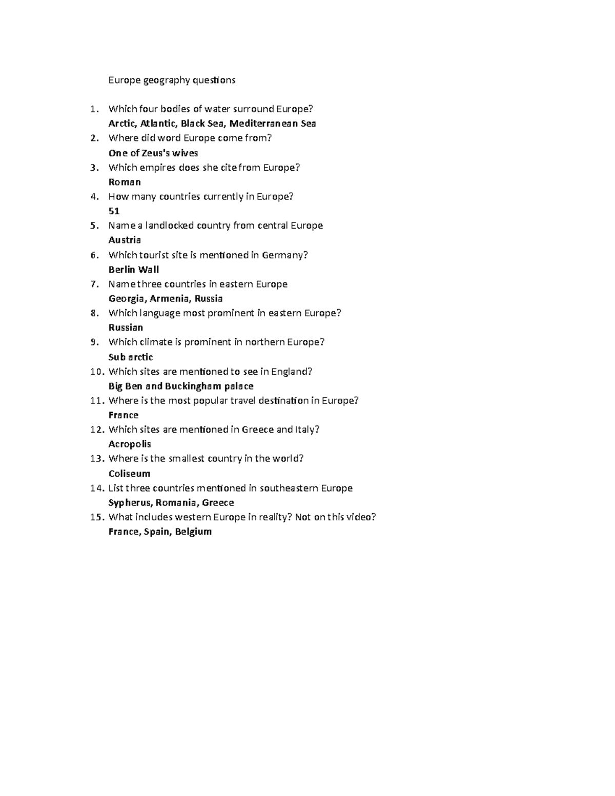 Europe geography questions 2docx - Europe geography questions Which ...