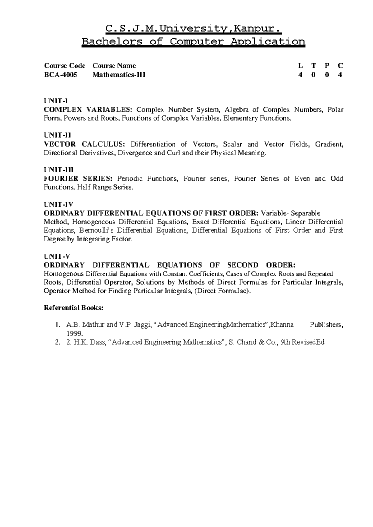 BCA-4005 syllabus - nhkhgygilgli - C.S.J.M,Kanpur. Bachelors of Computer Application Course Code ...