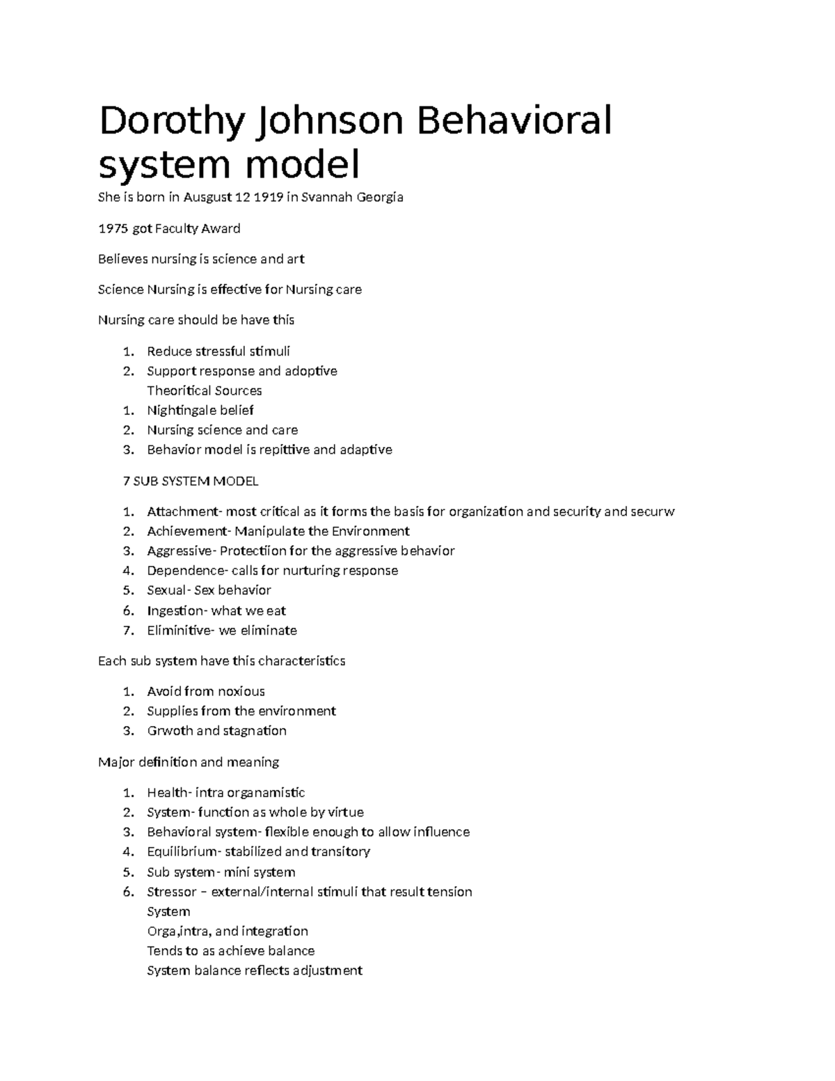 Dorothy Johnson Behavioral system model - Dorothy Johnson Behavioral ...