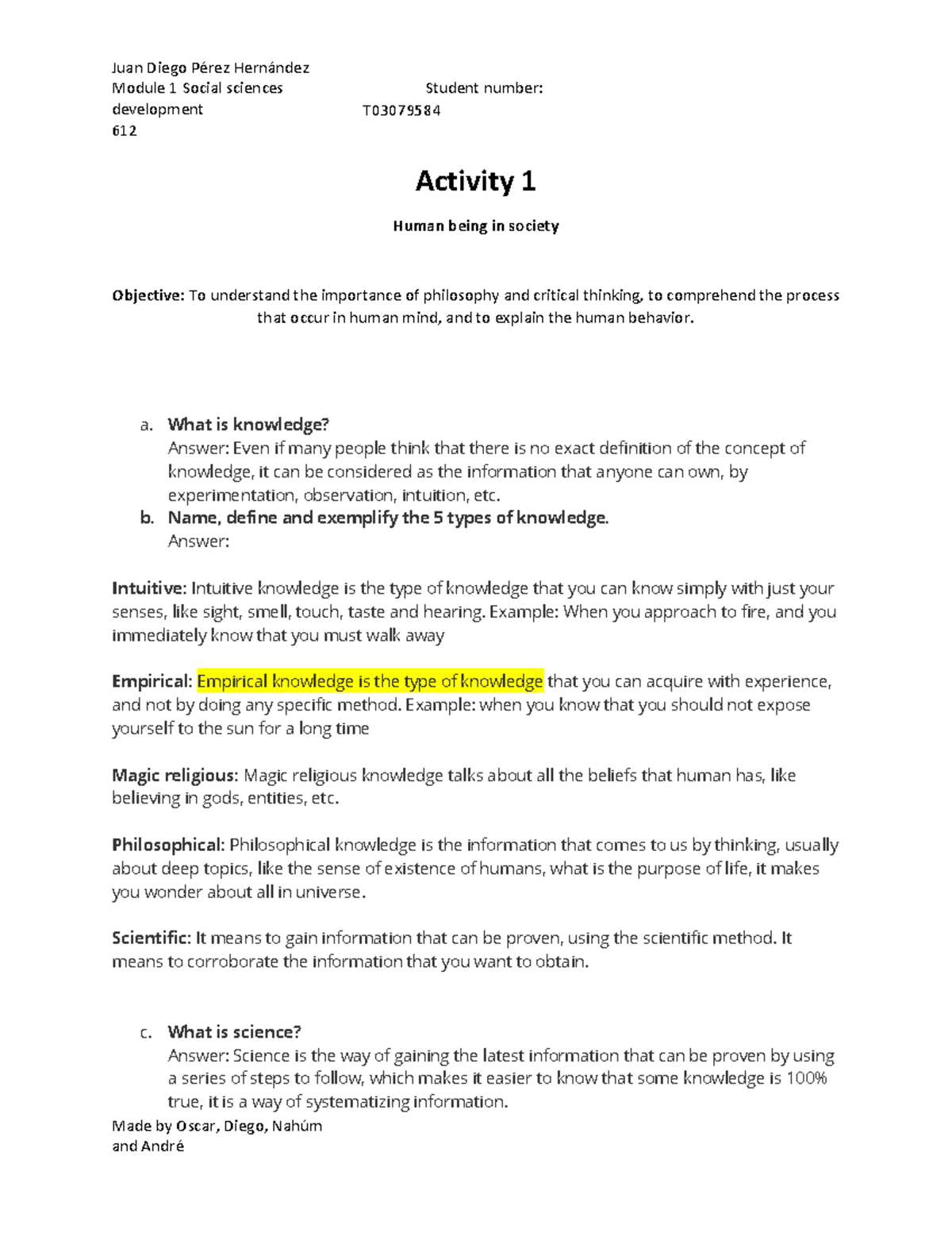 Finaldocumentactivity 1humanbeing - Module 1 Social sciences ...