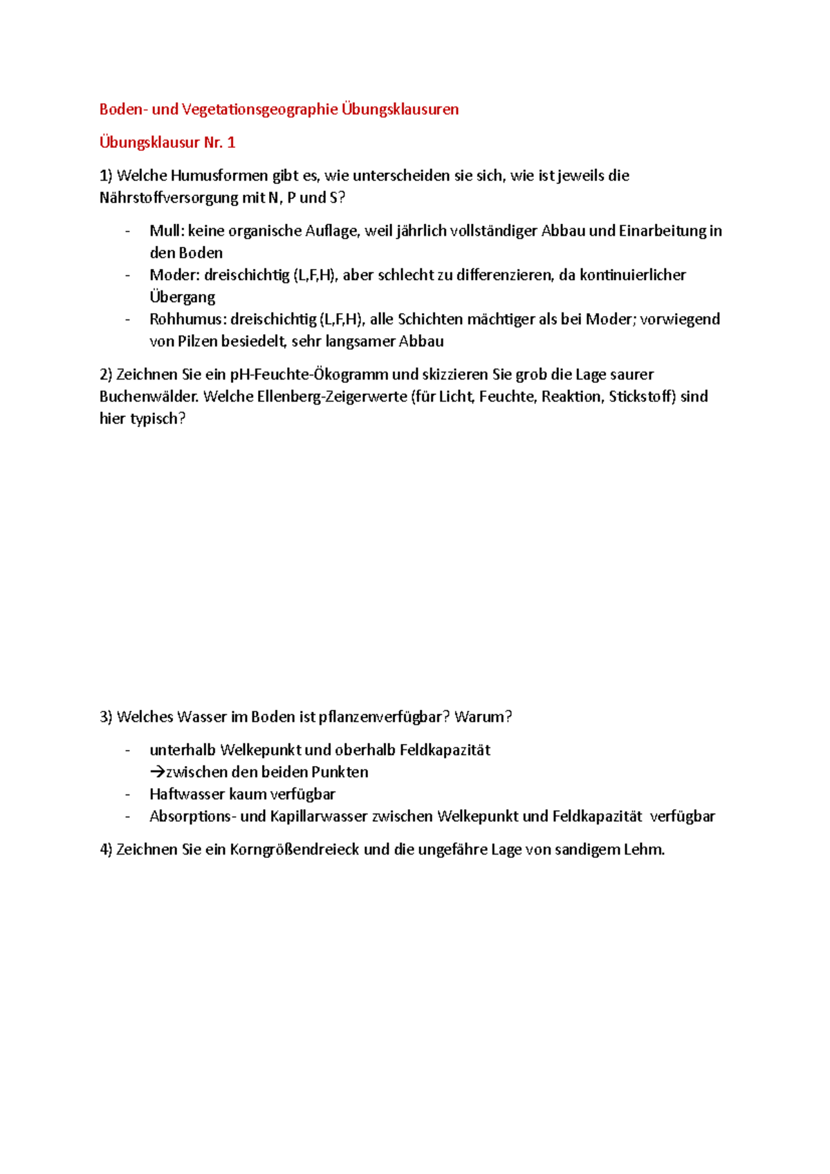 Probeklausur Wintersemester 2015/2016, Fragen und Antworten - Boden- und Vegetationsgeographie ...