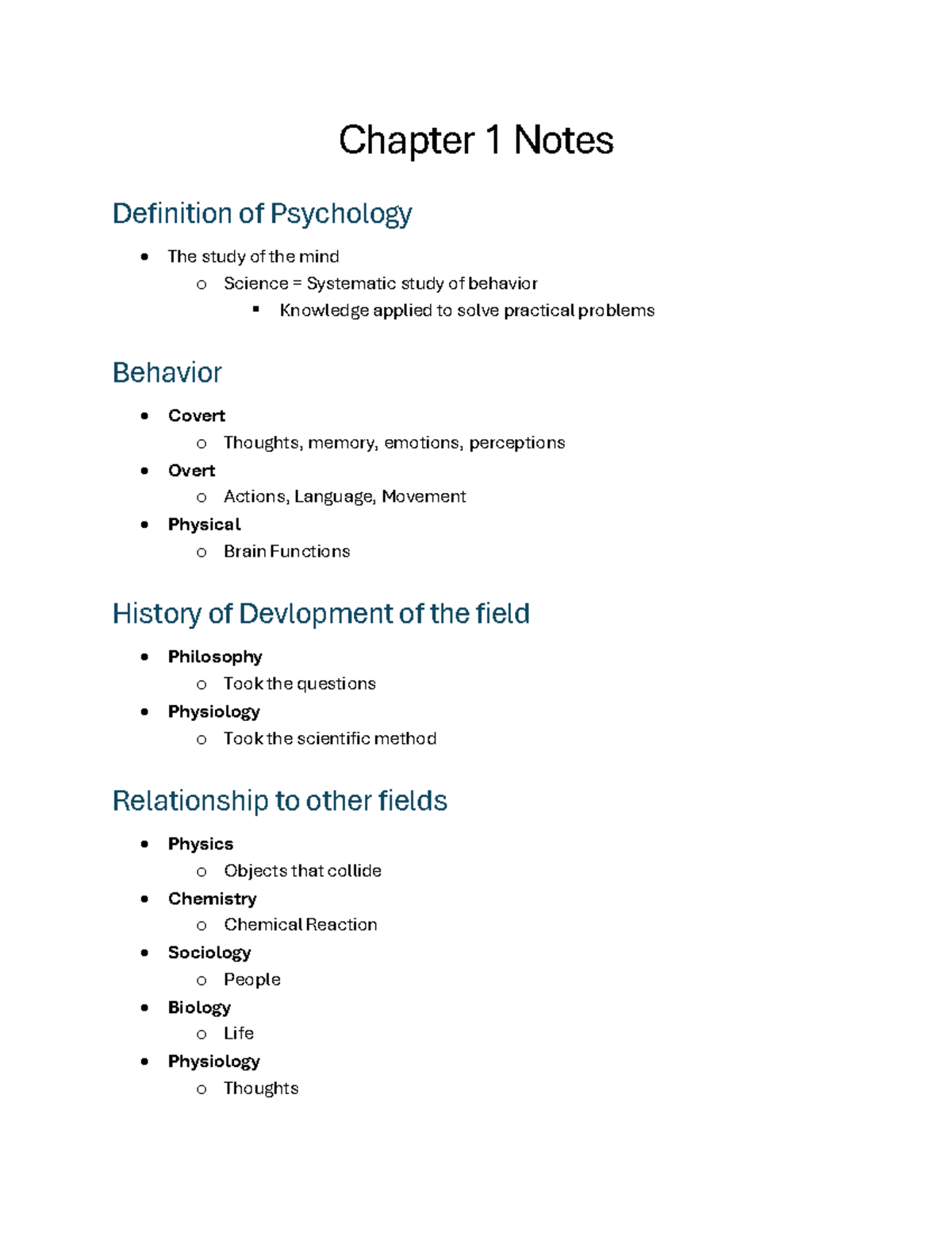 Gen Psych- Chapter 1 - Behavior - Chapter 1 Notes Definition of ...