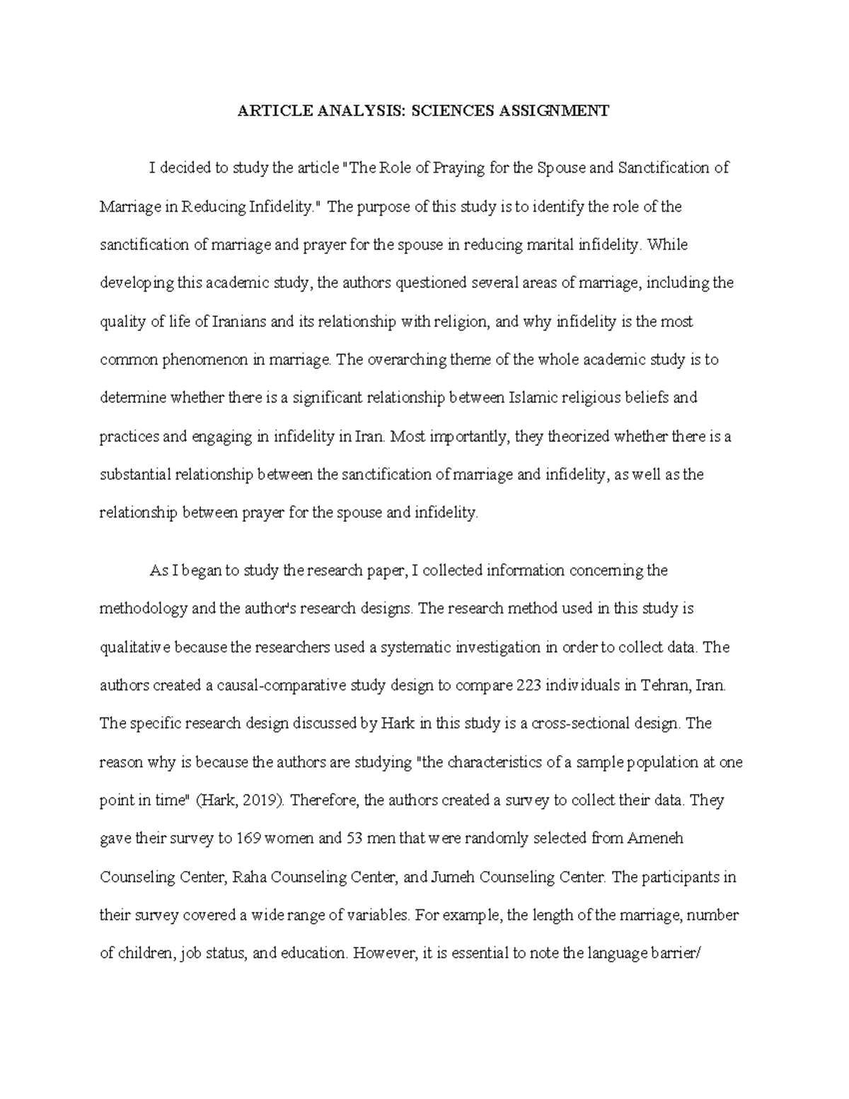 Article Analysis Science - ARTICLE ANALYSIS: SCIENCES ASSIGNMENT I ...