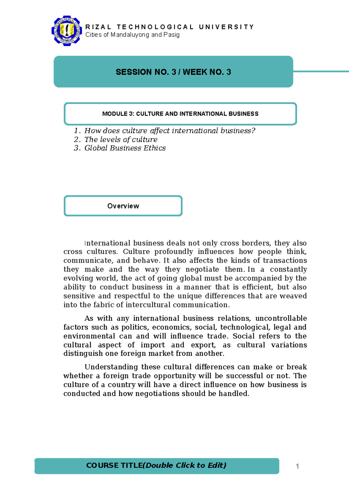 Ibt module 3 culture and international business - How does culture ...