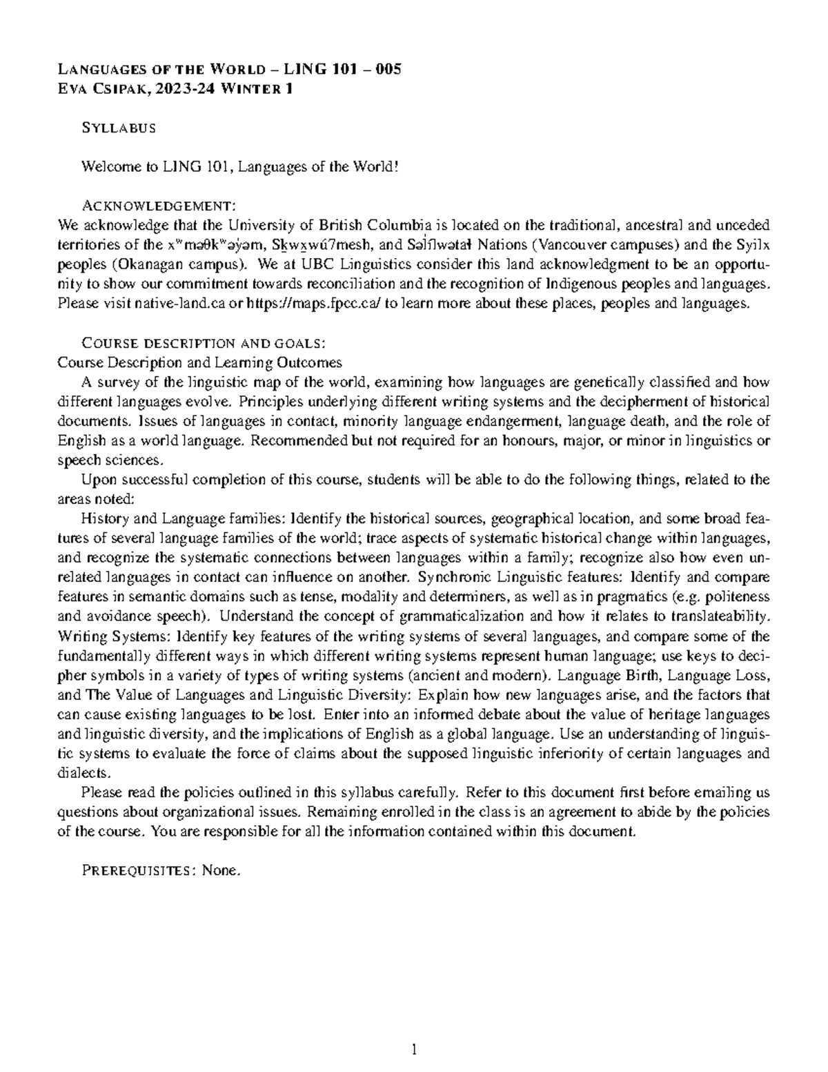 LING101syllabus-005 - Syllabus - LANGUAGES OF THE WORLD – LING 101 ...