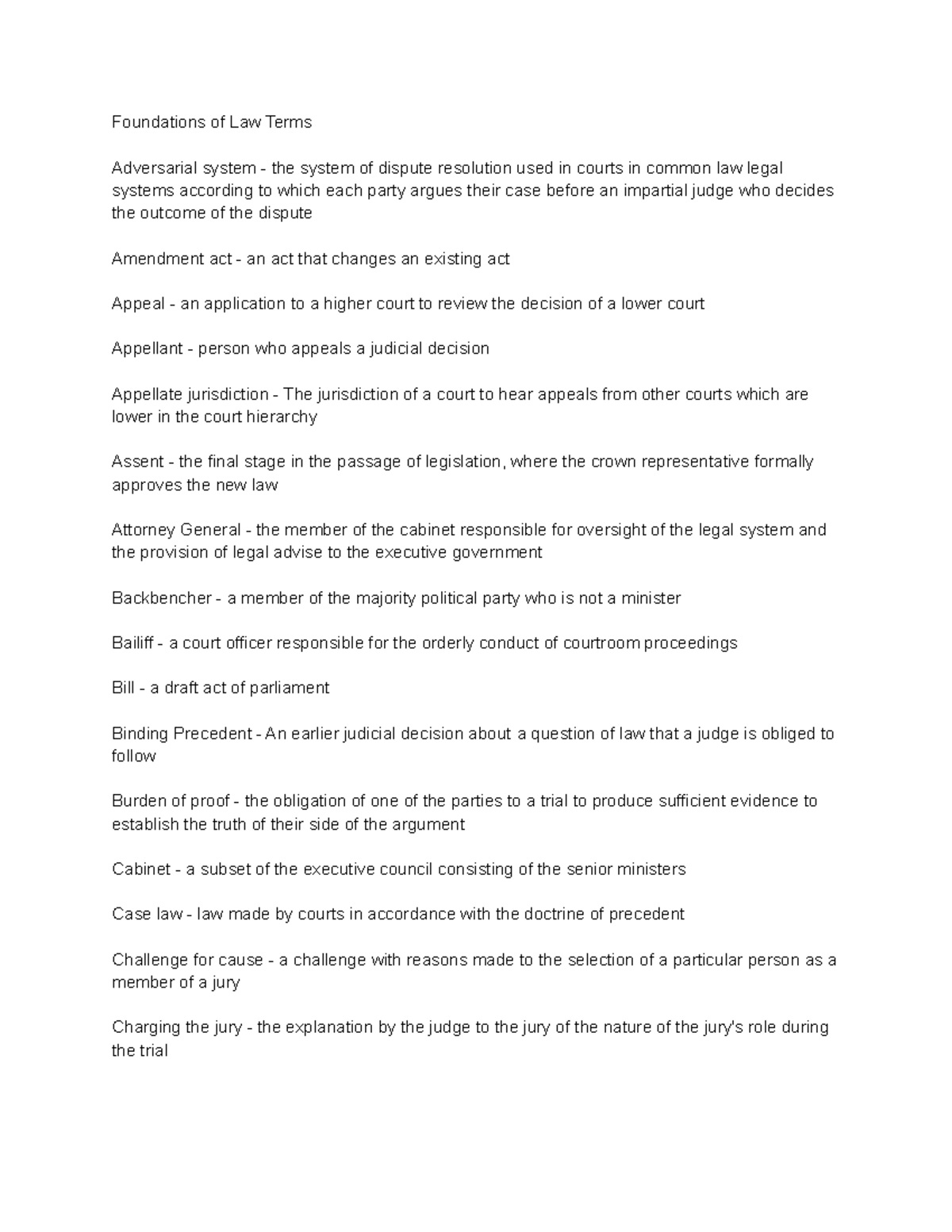 Foundations of Law terms - Foundations of Law Terms Adversarial system ...