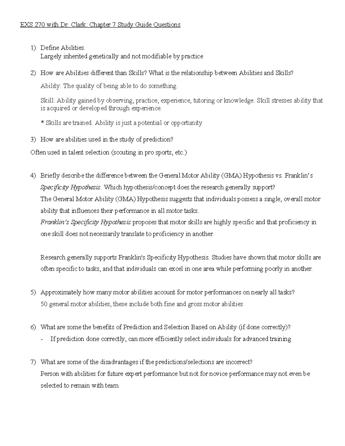EXS 270 - Ch. 7 Study Questions - EXS 270 with Dr. Clark: Chapter 7 ...