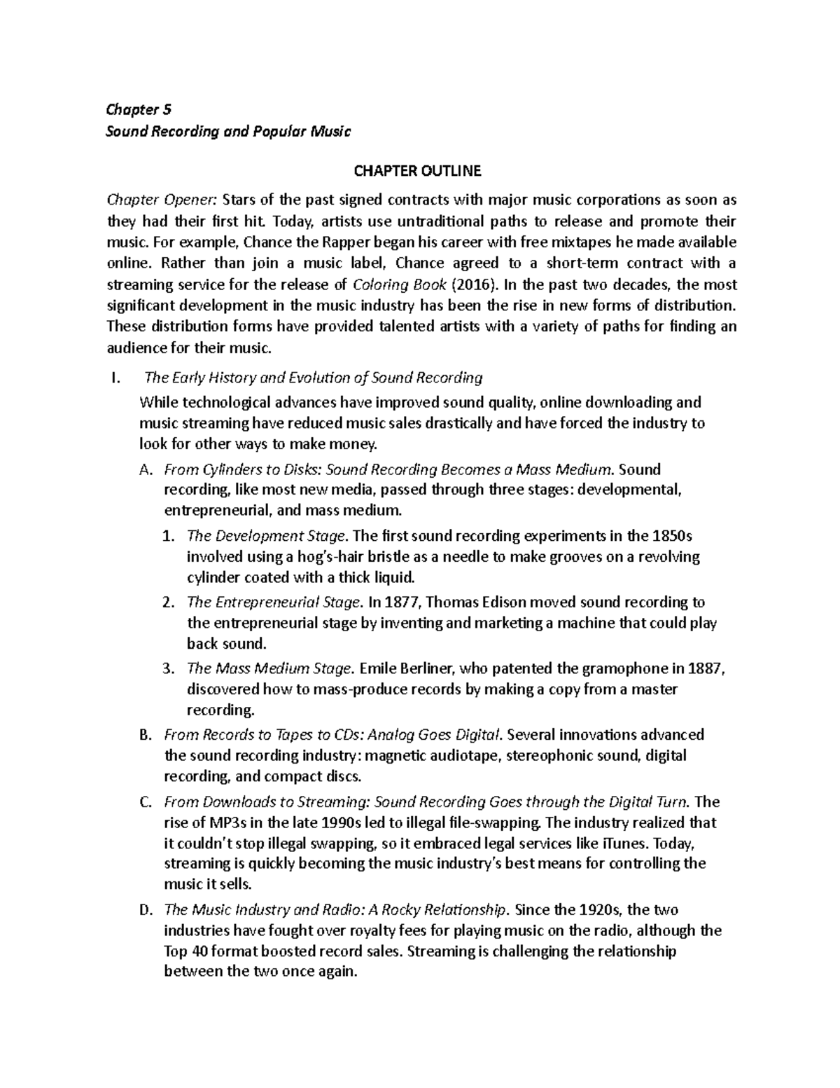 Chapter Five Mass Media Communications - Chapter 5 Sound Recording and ...